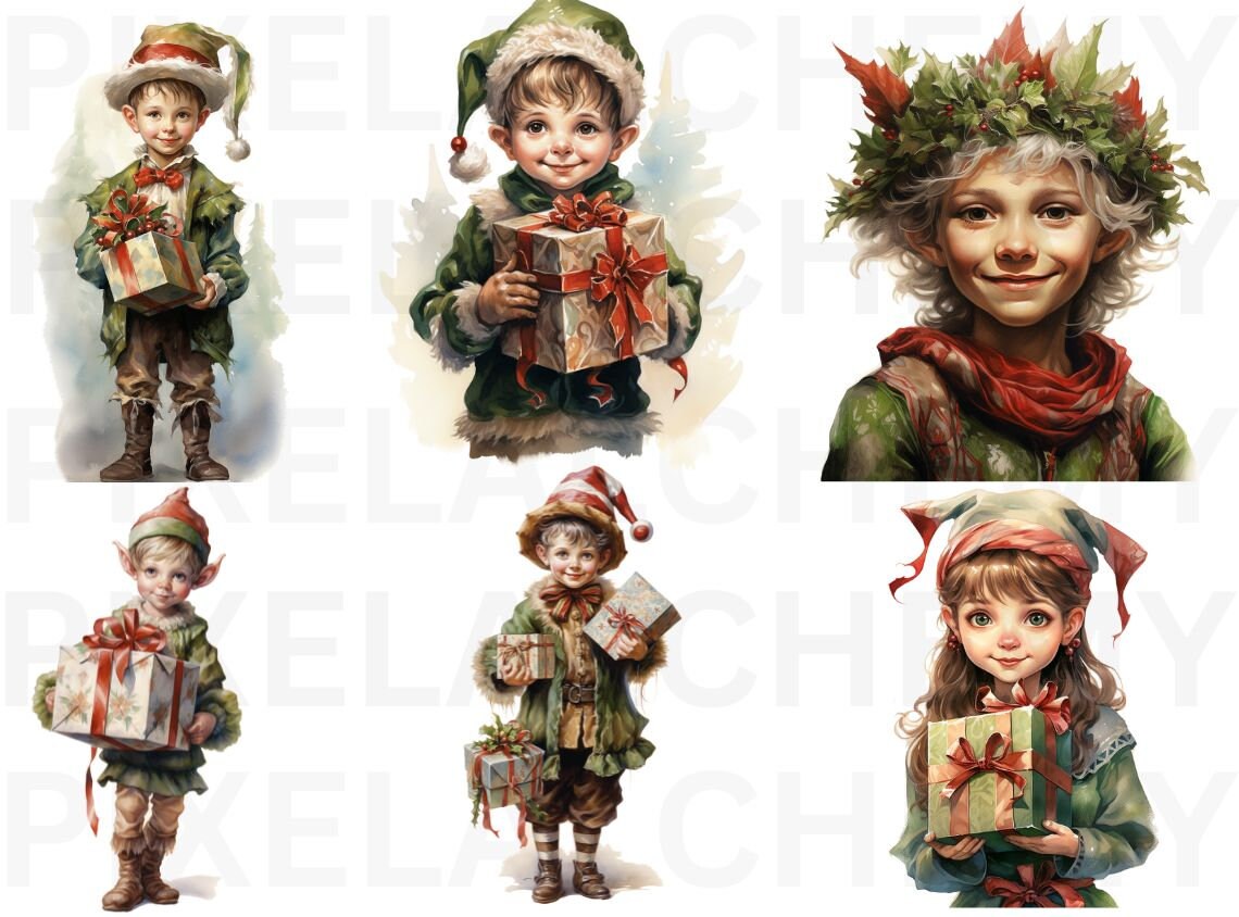 Watercolor Elf Clipart, Christmas Elf Clipart, Santa Elf Clipart, Elf ...