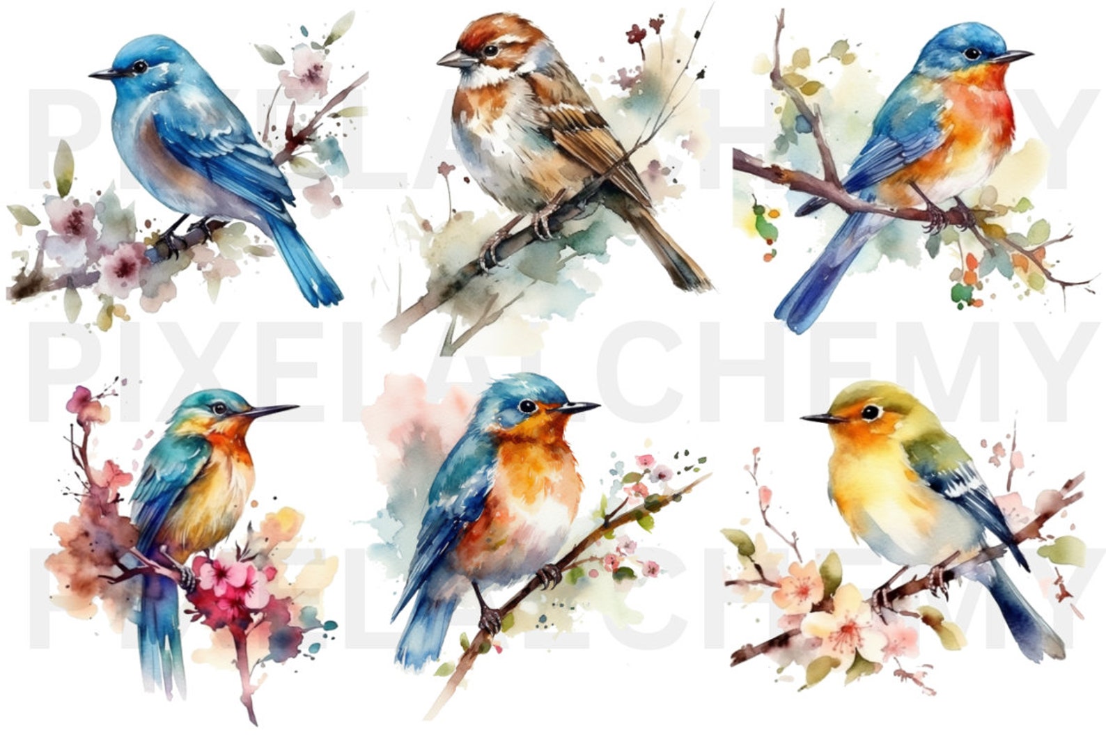 Watercolor Birds Clipart, Birds Png, Spring Birds Clipart, Bird Clipart ...