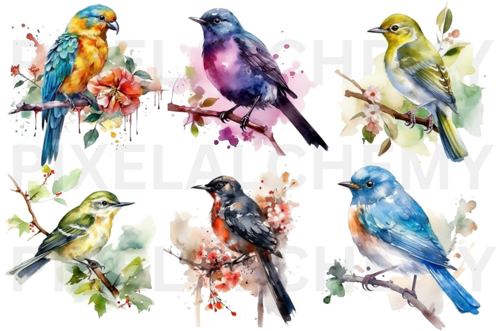 Watercolor Birds Clipart Birds Png Spring Birds Clipart - Etsy