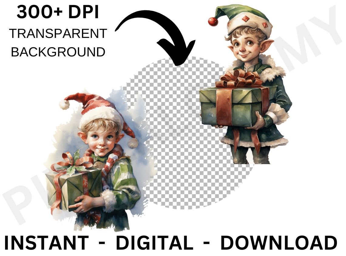 Watercolor Elf Clipart, Christmas Elf Clipart, Santa Elf Clipart, Elf ...