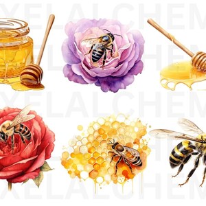 Watercolor Honey Bee Clipart, Spring Garden Bee and Honey Drips Clip ...