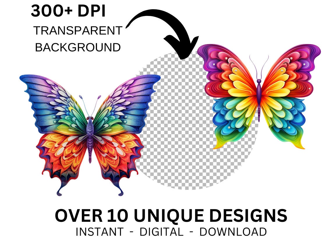 Best Rainbow Butterfly Clipart Bundle, Watercolor Butterfly, Butterfly ...