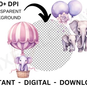 Watercolor Elephant, Baby Elephant Clipart, Baby Elephant With Balloons ...