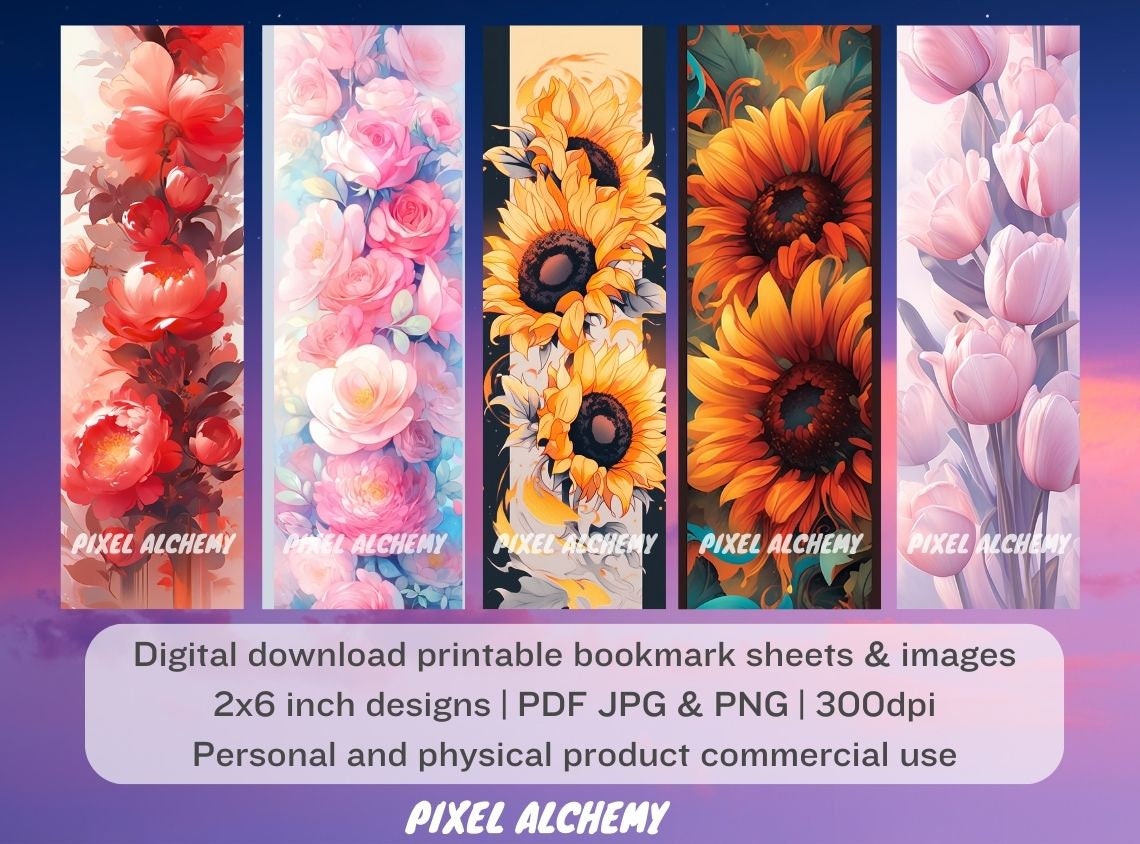 Pressed Flower Printable Bookmark JPG Print and Cut Pages - Etsy