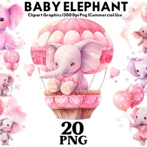 Watercolor Elephant, Baby Elephant Clipart, Baby Elephant With Balloons ...