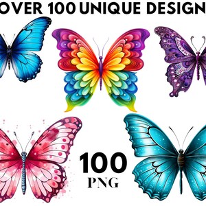 Set of 100 Best Colorful Butterfly Clipart Bundle, Watercolor Butterfly ...