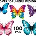 Set of 100 Best Colorful Butterfly Clipart Bundle, Watercolor Butterfly ...