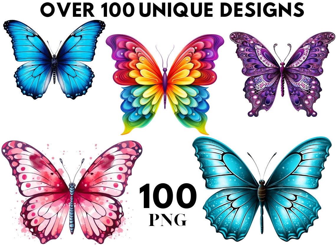 Set of 100 Best Colorful Butterfly Clipart Bundle Watercolor - Etsy