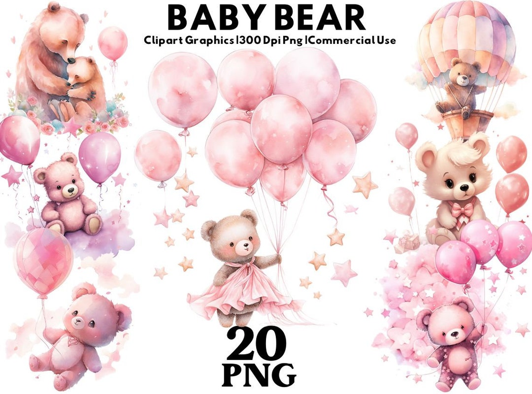Watercolor Bear, Baby Bear Clipart, Baby Bear With Balloons Png, Baby ...