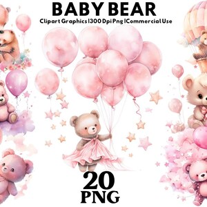 Watercolor Bear, Baby Bear Clipart, Baby Bear With Balloons Png, Baby ...