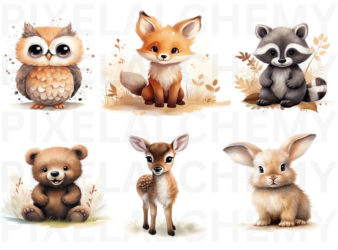Woodland Animals Watercolor Clipart, Forest Animals Clip Art, Nursery ...