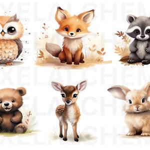 Woodland Animals Watercolor Clipart, Forest Animals Clip Art, Nursery ...