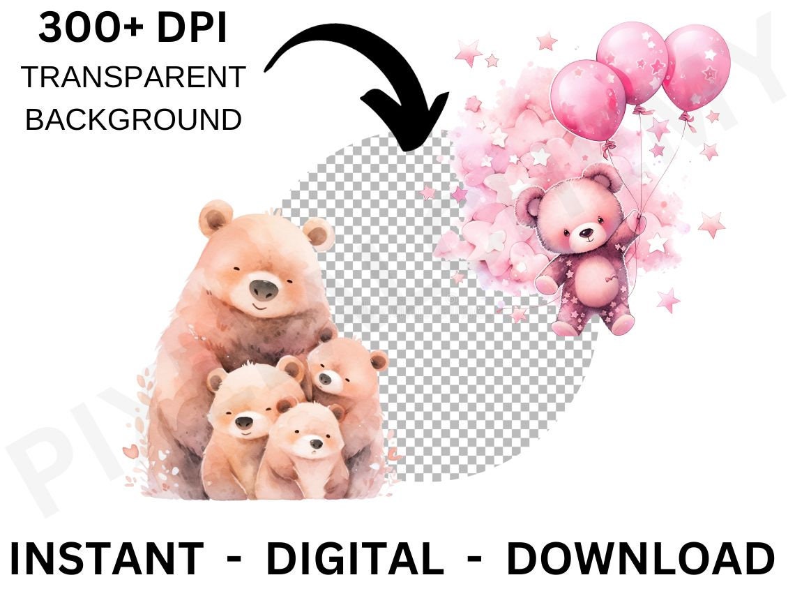 Watercolor Bear, Baby Bear Clipart, Baby Bear With Balloons Png, Baby ...