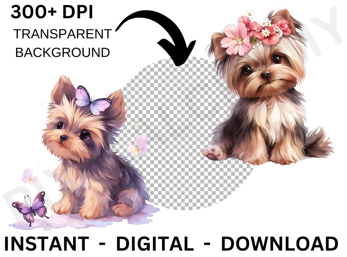 Yorkshire Terrier Watercolor Clipart Cute Yorkie PNG - Etsy