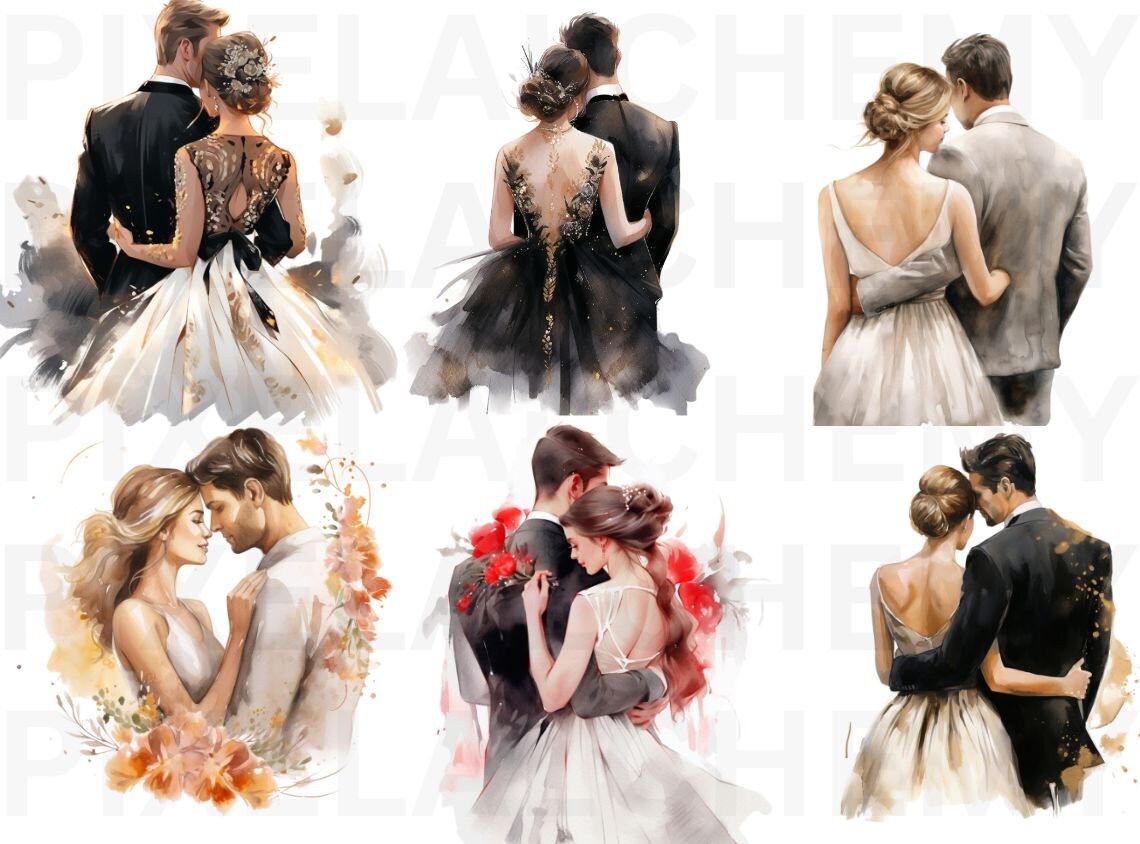 Set of 20 Bride and Groom Clipart Wedding Day Clipart PNG - Etsy