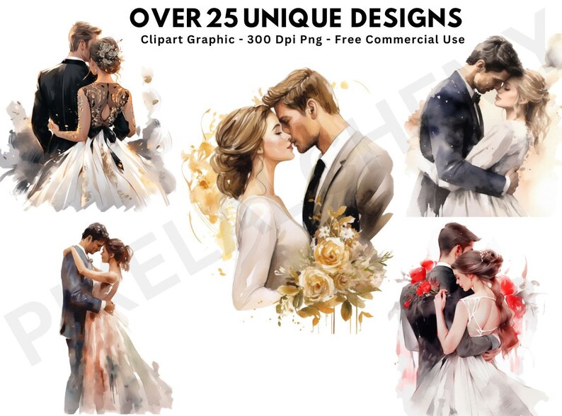 Set of 20, Bride and Groom Clipart, Wedding Day Clipart PNG, Marriage ...