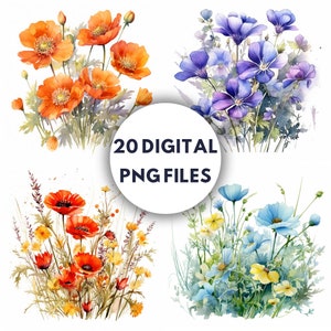 Watercolor Meadow Flowers Clipart, Wildflower Floral PNG, Png Bundle ...