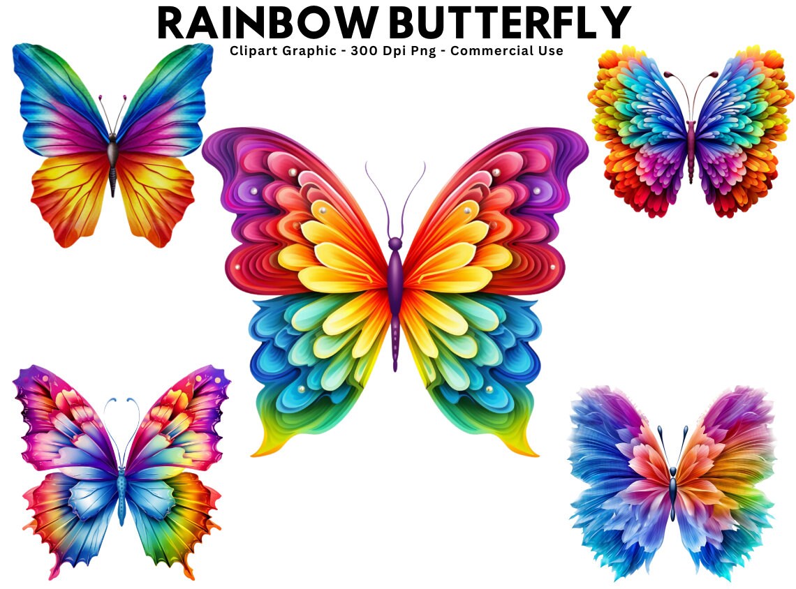 Best Rainbow Butterfly Clipart Bundle Watercolor Butterfly - Etsy