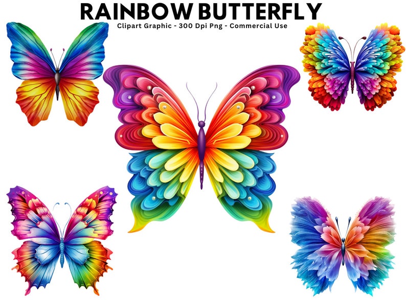 Best Rainbow Butterfly Clipart Bundle, Watercolor Butterfly, Butterfly ...