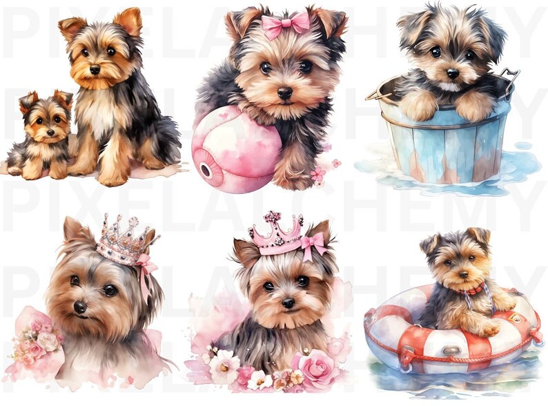 Yorkshire Terrier Watercolor Clipart Cute Yorkie PNG - Etsy