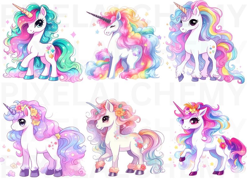 Cute Unicorn Watercolor Clipart Unicorn Png Clip Art Bundle - Etsy