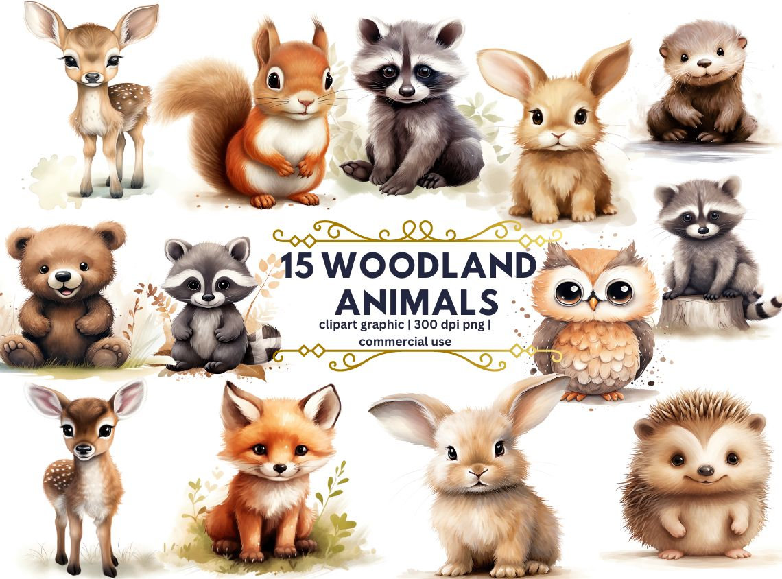 Woodland Animals Watercolor Clipart, Forest Animals Clip Art, Nursery ...