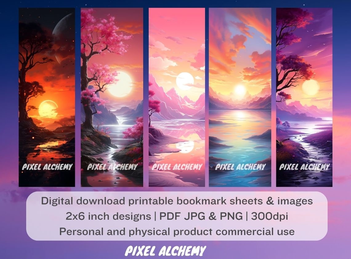 10 Sunset Printable Bookmarks Digital Download Bookmark - Etsy