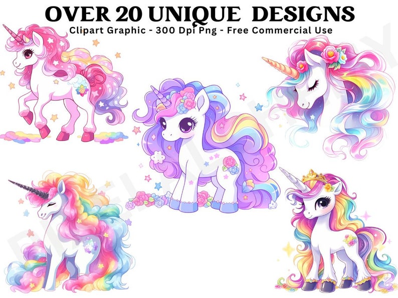 Cute Unicorn Watercolor Clipart Unicorn Png Clip Art Bundle - Etsy