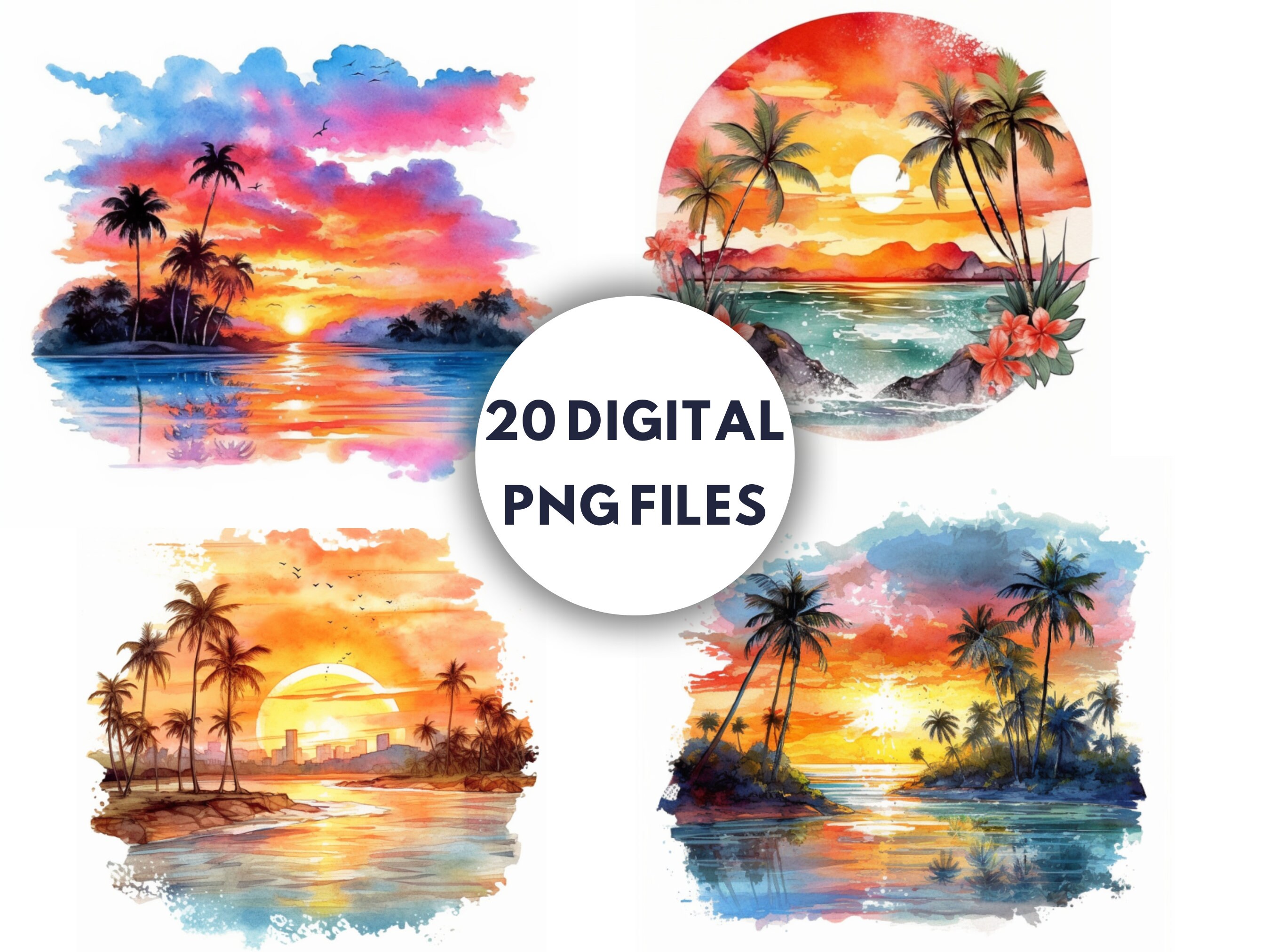 Watercolor Tropical Sunsets Clipart, Summer Clipart, Sunset Svg ...
