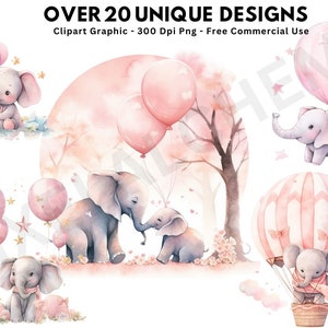 Watercolor Elephant, Baby Elephant Clipart, Baby Elephant With Balloons ...