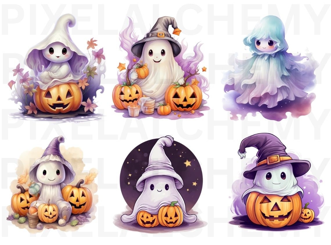 Halloween Ghost Clipart Watercolor Clipart Halloween PNG - Etsy