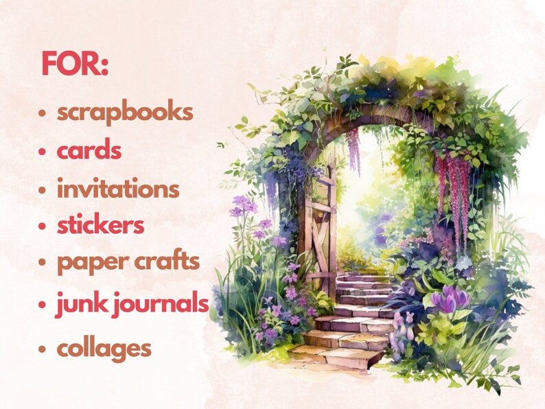 20 PNG Watercolor Secret Garden Clipart, Fairy Garden Clip Art, Garden ...