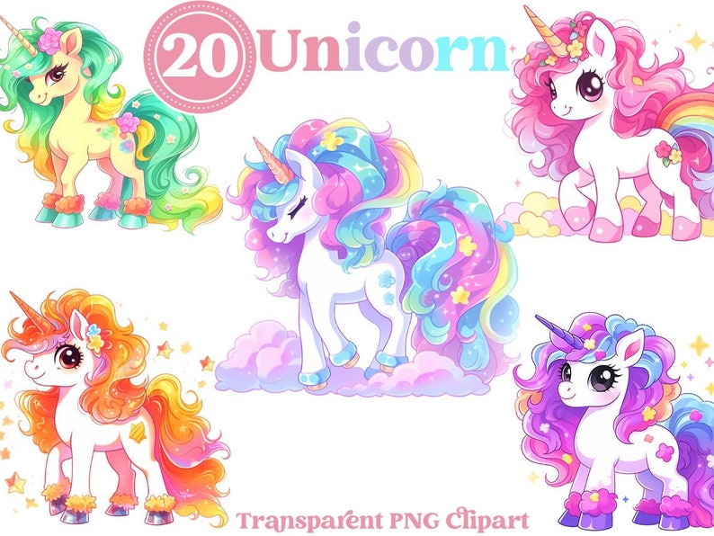 Cute Unicorn Watercolor Clipart Unicorn Png Clip Art Bundle - Etsy