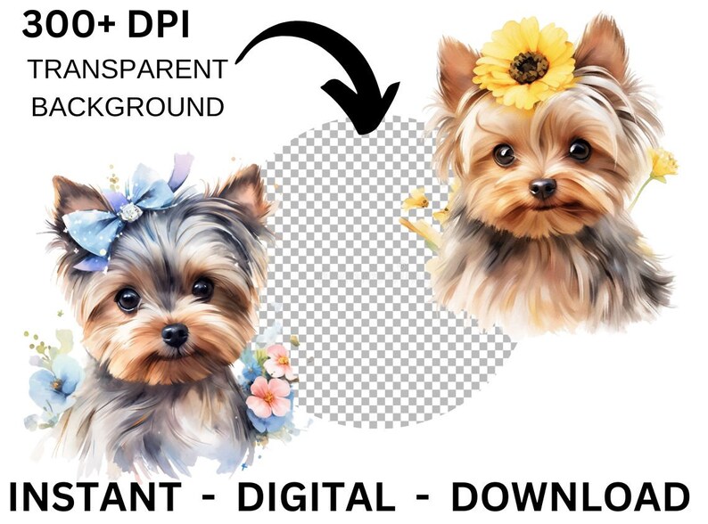 Yorkshire Terrier Watercolor Clipart Cute Yorkie PNG - Etsy