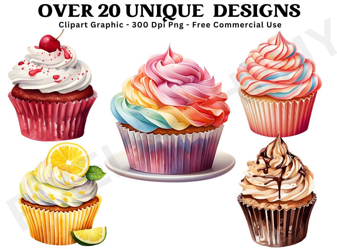 Watercolor Cupcake Clipart, Watercolor Cute Sweets Clipart, Baking ...
