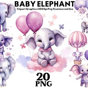 Watercolor Elephant, Baby Elephant Clipart, Baby Elephant With Balloons ...