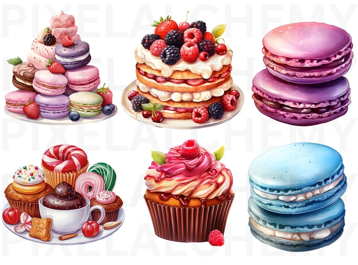 Watercolor Cute Sweets Clipart Tasty Desserts Cookies - Etsy