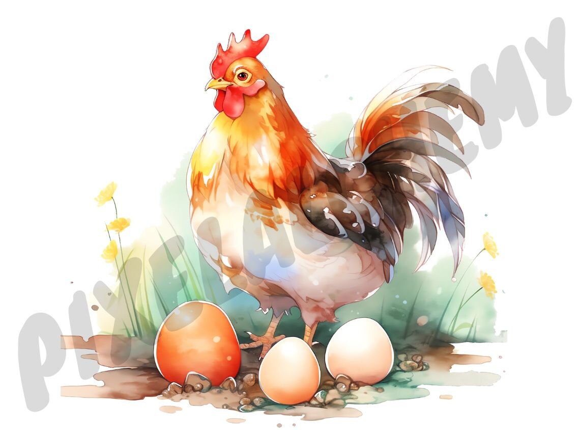 Watercolor Chicken Clipart Cute Chickens Png Chicks - Etsy