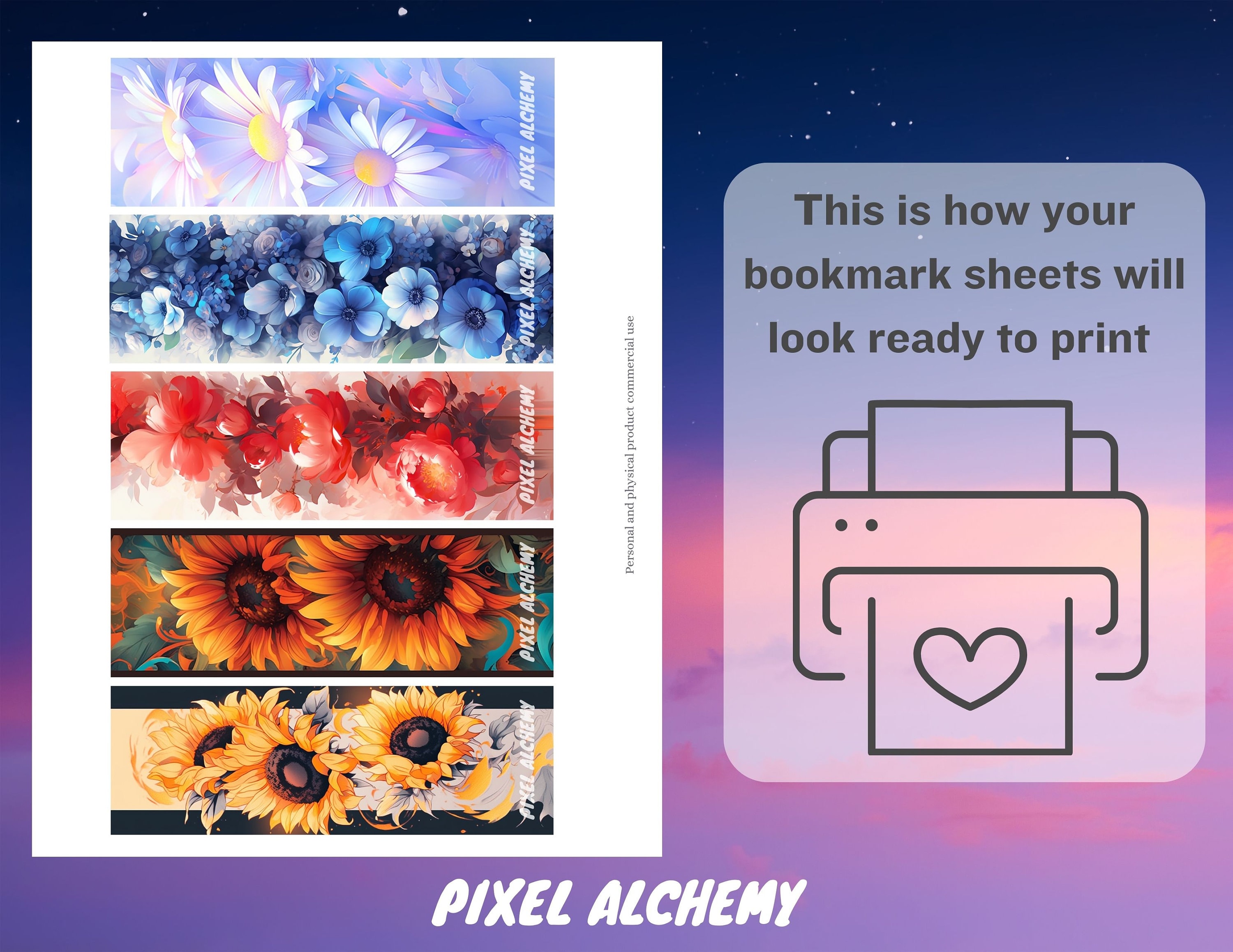 Pressed Flower Printable Bookmark JPG Print and Cut Pages - Etsy