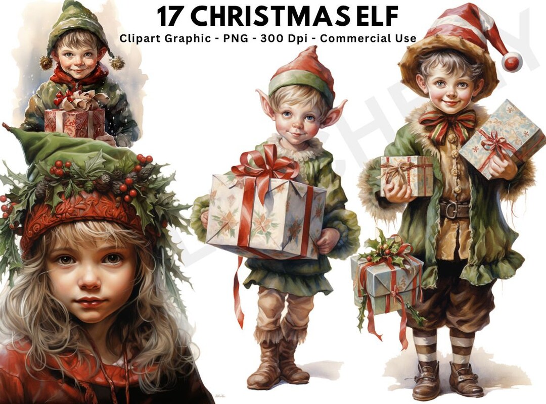 Watercolor Elf Clipart, Christmas Elf Clipart, Santa Elf Clipart, Elf ...