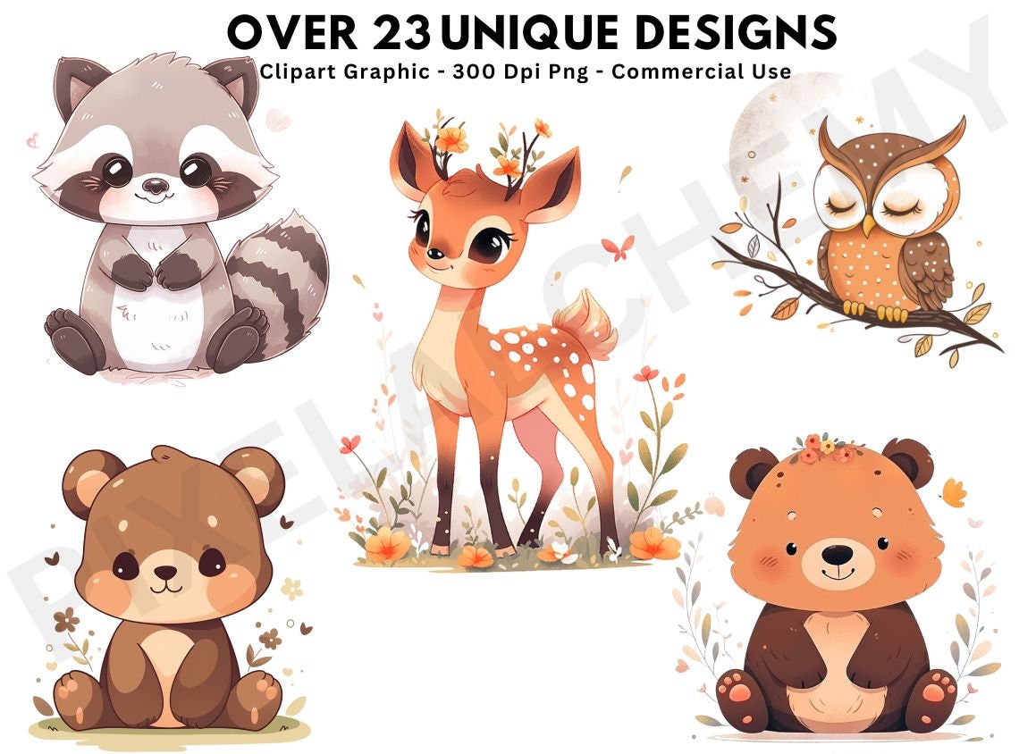 Woodland Animals Watercolor Clipart Forest Animals Clip Art - Etsy