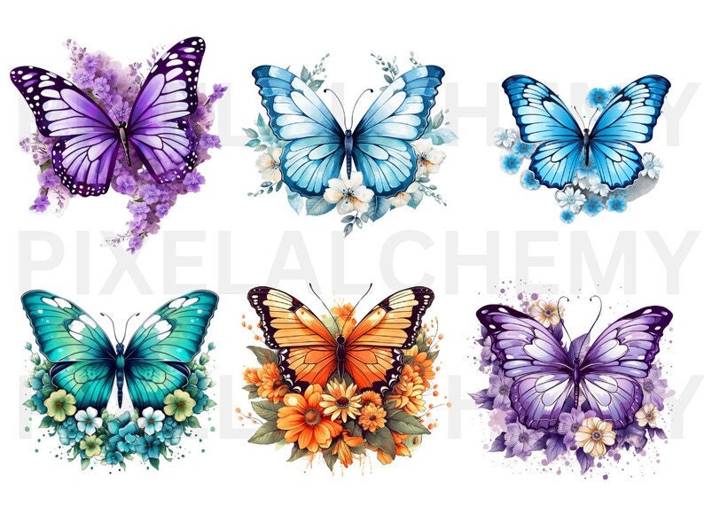 Set of 100 Best Colorful Butterfly Clipart Bundle Watercolor - Etsy