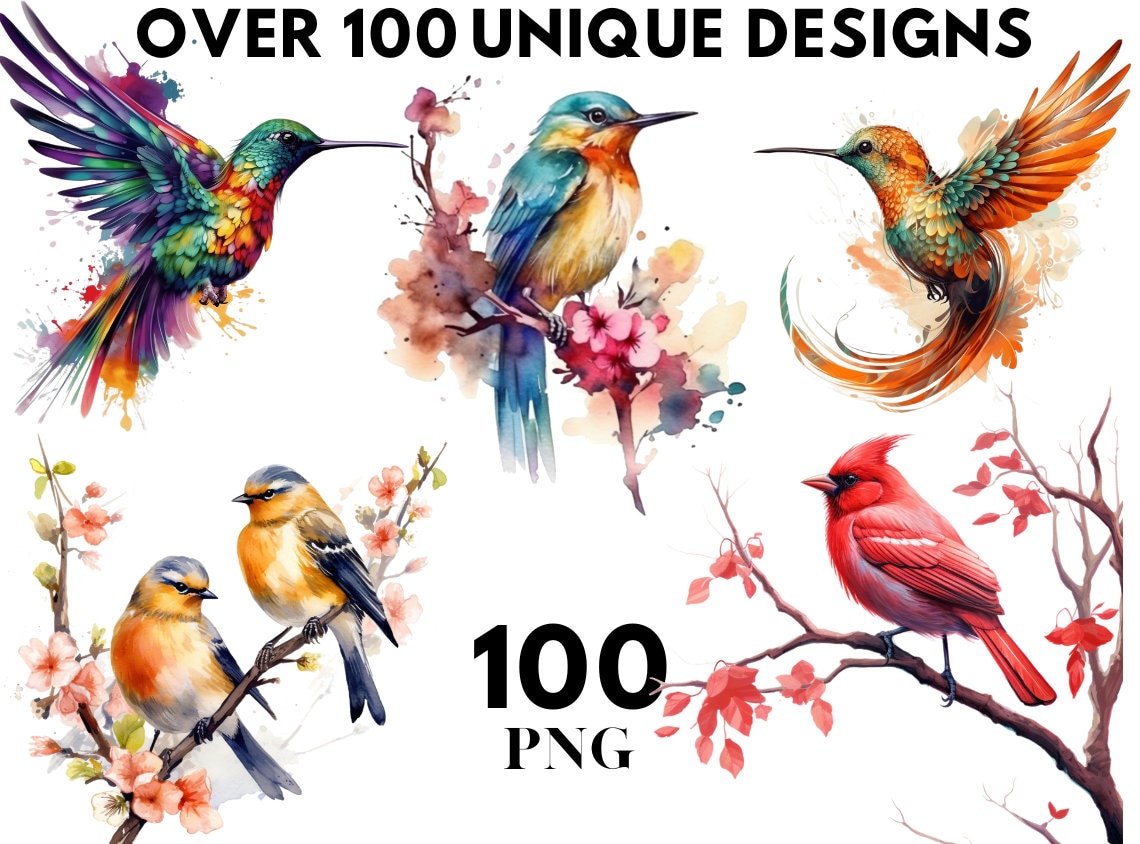 100 Watercolor Birds Clipart, Birds Png, Spring Birds Clipart, Bird ...