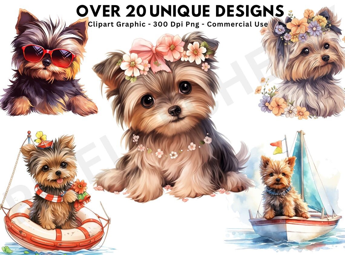 Yorkshire Terrier Watercolor Clipart Cute Yorkie PNG - Etsy
