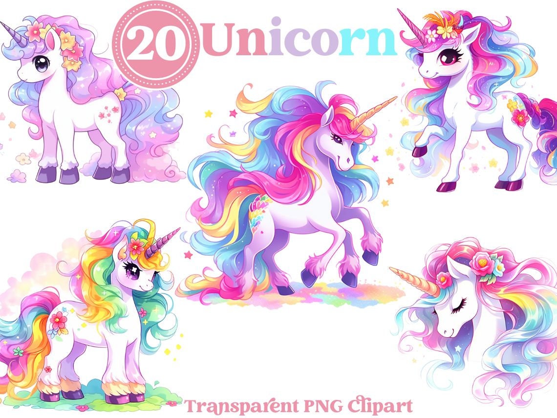 Cute Unicorn Watercolor Clipart Unicorn Png Clip Art Bundle - Etsy