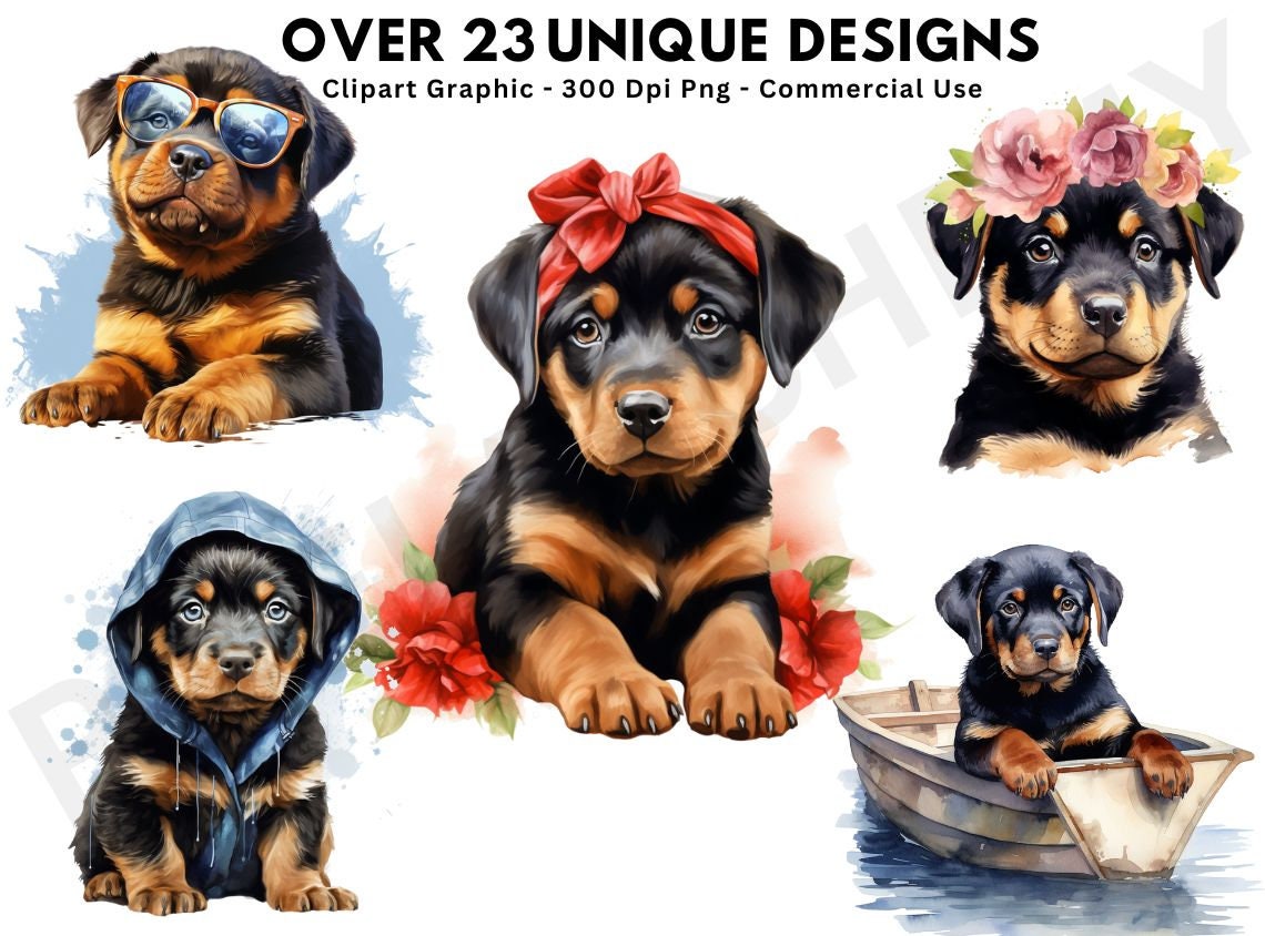 Rottweiler Watercolor Clipart Cute Rottweiler PNG Illustration Cute ...