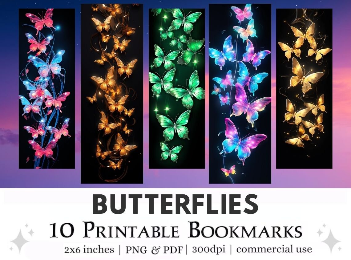10 Butterflies Printable Bookmarks Digital Download Bookmark - Etsy