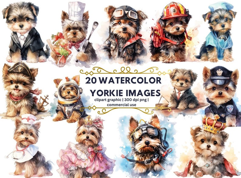 Yorkshire Terrier Watercolor Clipart, Cute Yorkie PNG Illustration Cute ...