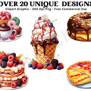 Watercolor Cute Sweets Clipart, Tasty Desserts, Cookies, Cupcakes ...