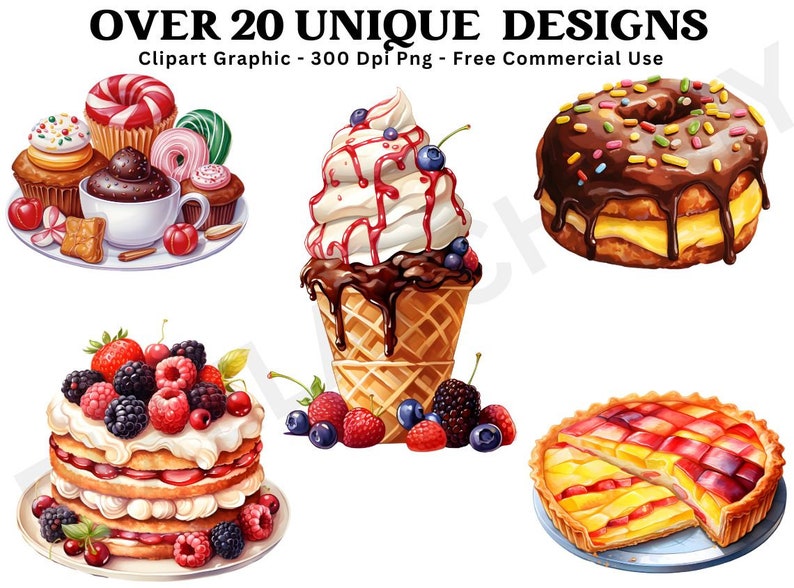 Watercolor Cute Sweets Clipart Tasty Desserts Cookies - Etsy
